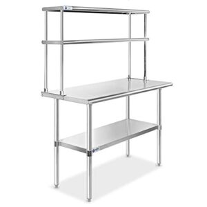 gridmann nsf stainless steel commercial kitchen prep & work table plus a 2 tier shelf - 48 in. x 12 in.