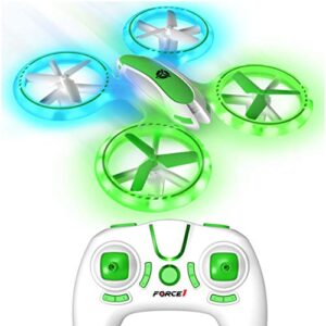 force1 ufo 3000 led mini drone for kids - remote control drone, small rc quadcopter for beginners with leds, 360 flips, 4-channel remote control, 2 speeds, and 2 batteries