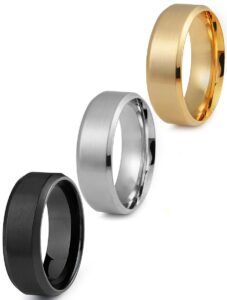 jstyle stainless steel rings for men wedding ring cool simple band 8 mm 3 pcs a set (9.5)