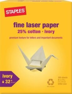 staples 25% cotton fine laser paper. ivory