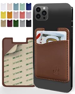 premium leather phone card holder - stick on wallet for iphone and android smartphones - minimalist style with non-slip lining secures up to 3 cards kangaroo