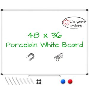 xboard porcelain magnetic dry erase board 48 x 36 inch, porcelain whiteboard with aluminium frame & marker tray 4' x 3' | wall mounted magnetic white board for home school office