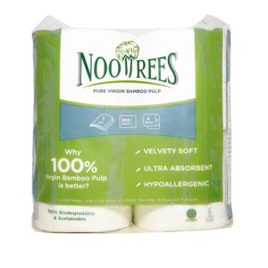 nootrees bamboo toilet tissue, tree free, biodegradable, sustainable, renewable and fsc certified 3-ply toilet paper 300 sheets, 4 rolls, 1-pack