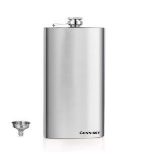 gennissy silver 18/8 stainless steel 12oz hip flask - flasks for liquor with funnel drinking vessels