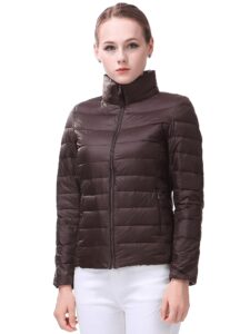 miya women's packable ultra light weight short down jacket coat stand collar-01coffee medium