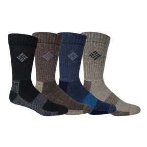 columbia men's 4 pack moisture control crew socks | black/brown/navy/khaki | mens 6-12