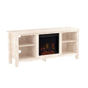 walker edison wren classic white wash tv console for 65 + inch television fireplace entertainment center, 58 inch