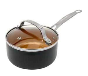 gotham steel nonstick 1-quart sauce pan with ceramic and titanium copper coating and tempered glass lid – dishwasher