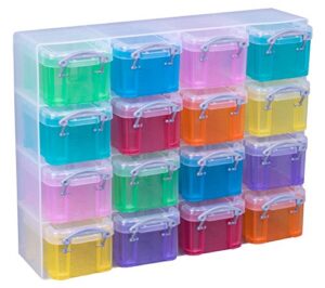 really useful organiser, 16 x 0.14 litre storage boxes in a clear plastic organiser and assorted coloured boxes