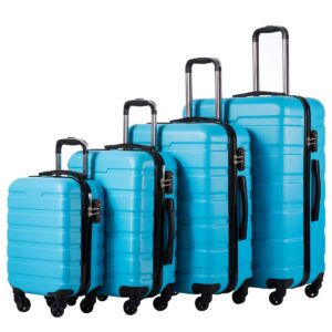 coolife luggage 4 piece set suitcase spinner hardshell lightweight tsa lock (family set-sky blue)