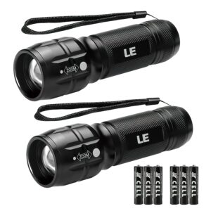 lighting ever led flashlights high lumens, small flashlight, zoomable, waterproof, adjustable brightness flash light for outdoor, emergency, camping, aaa batteries included, 2 pack