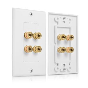 cable matters 2-pack speaker wire wall plate (speaker wall plate, banana plug wall plate) for 2 speakers in white