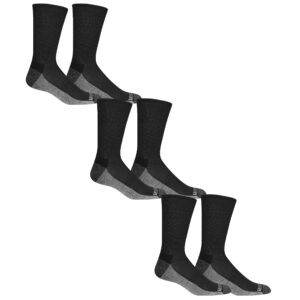 fruit of the loom mens essential 6 pair pack with cushion and arch support casual sock, black, 6.5-12 shoe size and 10-13 socks size