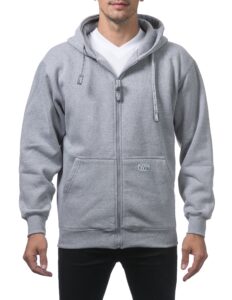 pro club men's heavyweight full zip fleece hoodie, heather gray, large