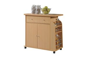 hodedah import kitchen island with spice rack and towel rack, beech