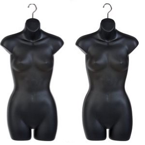 set of (2) female dress plastic mannequin body forms, great for displaying small and medium sizes, black