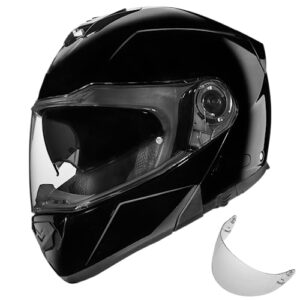 daytona glide helmet - hi gloss black - lightweight dirt bike helmet with anti-scratch shield - dot approved anti fog helmet with dual density eps liner - bluetooth compatible - xl - 4.13 pounds