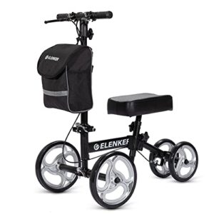 elenker steerable knee walker with 10" front wheels deluxe medical scooter for foot injuries compact crutches alternative black