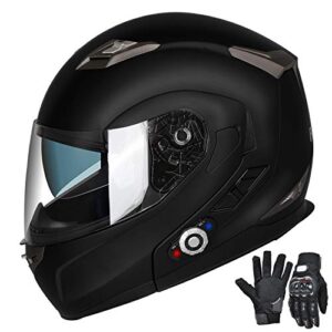 freedconn motorcycle bluetooth helmet,bluetooth integrated modular flip up full face motorcycle helmet,dual visor modular bluetooth helmet,dot approved helmets with gloves(matte black,large)