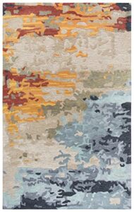 rizzy home | mo999a | mod collection | wool / viscose area rug | 8' x 10' | tan/gray/black/orange/red/gold/aqua abstract