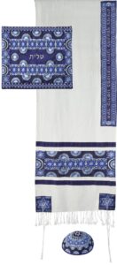 yair emanuel tallit set full embroidery- blue bar mitzvah gift prayer shawl set