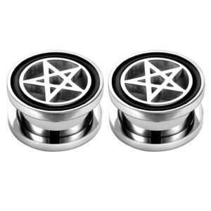 zs pentgram star ear plug tunnels piercing 316l stainless steel expander for ear body piercing (gauge=11/16"(18mm))