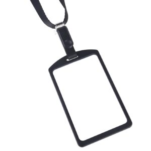 aluminum badge holder with detachable neck lanyard/strap for id card, working card, name tag (black)