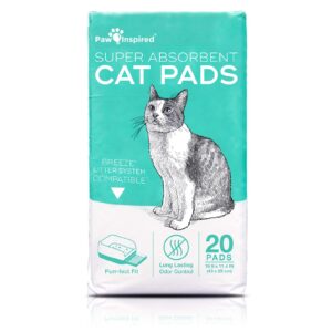 peritas cat pads | generic refill for breeze tidy cat litter system | cat liner pads for litter box | quick-dry, super absorbent, leak proof | 16.9"x11.4" (original, 20 count)