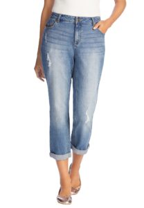 woman within women's plus size girlfriend stretch denim jean - 14 w, distressed