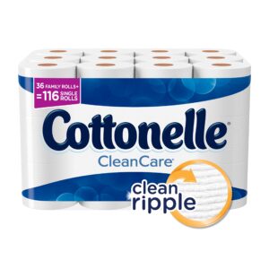 cottonelle cleancare family roll toilet paper (pack of 36 rolls), bath tissue, ultra soft toilet paper rolls with clean ripple texture, sewer and septic safe