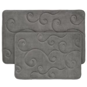 2 pc memory foam bath mat set by lavish home - coral fleece embossed pattern - platinum