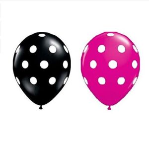 sopeace 12 inch latex balloons with white polka dots, rose pink & black