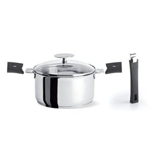 cristel c14qkpaman mutine set with 1 qt saucepan with lid, long handle and 2 grips (5-piece), silver