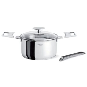 cristel c14qmpkppa casteline set with 1 qt saucepan with lid, long handle and 2 grips (5 piece), silver