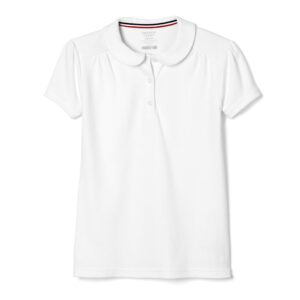 french toast girls' big short sleeve peter pan collar school uniform polo shirt, white, 14-16