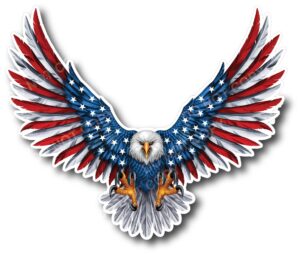 pack of 2 bald eagle american flag sticker decal for car truck window bumper wall - 4" x 3.6" safe for vehicle paint - american made - free 3m peel and stick vinyl