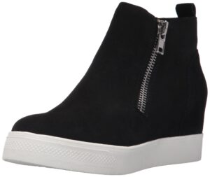 steve madden women's wedgie sneaker, black suede, 9