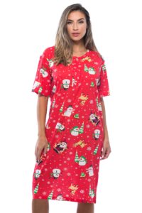 just love 4360-10003-3x short sleeve nightgown sleep dress for women sleepwear, red - holiday friends, 3x plus