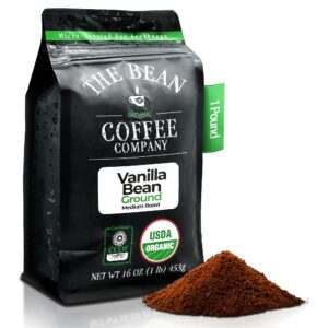 the bean organic coffee company vanilla bean, medium roast, ground coffee, 16-ounce bag,café molido tostado organico