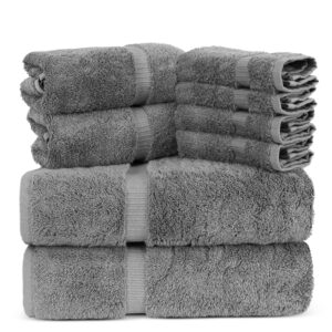 towel bazaar premium cotton super soft and absorbent turkish towels (8-piece towel set, gray)