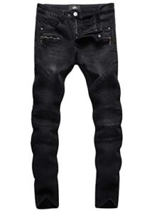 zlz black biker jeans for men slim fit, men's comfy stretch ripped distressed biker jeans pants rock, designer jeans, size 38