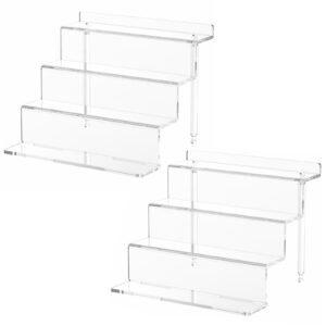 niubee acrylic riser display shelf, clear display stand for amiibo funko pop figures,4 tier cupcakes stand perfume organizer and storage (9 inch small)