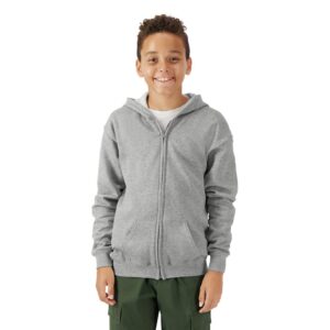 gildan youth full zip hoodie sweatshirt, style g18600b, sport grey, medium