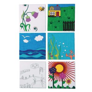 s & s worldwide paint-your-own designer canvas set i, 2 each of 6 pre-printed designs, great for kids & adults, diy ready to paint, 6-1/2" x 6-1/2" stretched canvas. pack of 12,black and white