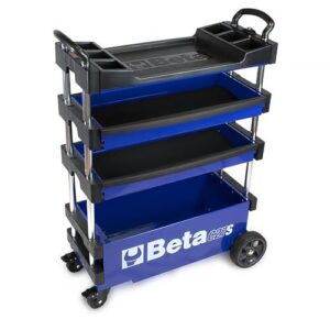 beta c27s blue collapsible rolling tool cart, 4 inch steering wheels with brake, 110 pound capacity