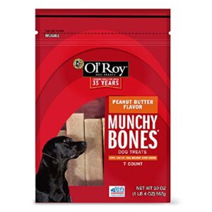 ol' roy pack of 5 munchy bone peanut butter flavor chews dog treats, 7 ct