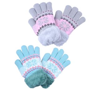 2pairs children kids warm winter gloves mittens fleece lining for little girl