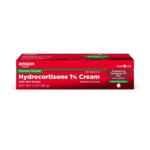 amazon basic care maximum strength hydrocortisone 1 percent anti-itch cream plus 10 moisturizers, 2 ounce (pack of 1)