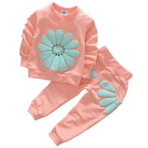 oddler baby girls sunflower clothes set long sleeve top and pants 2pcs outfits fall clothes (age(3t), pink)