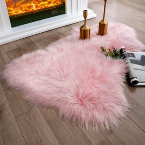 ashler faux fur rug, fluffy shaggy area rug 2 x 3 feet sheepskin fur rug, pink fuzzy rug machine washable shag rug, nursery decor throw rugs for bedroom, kids room, living room